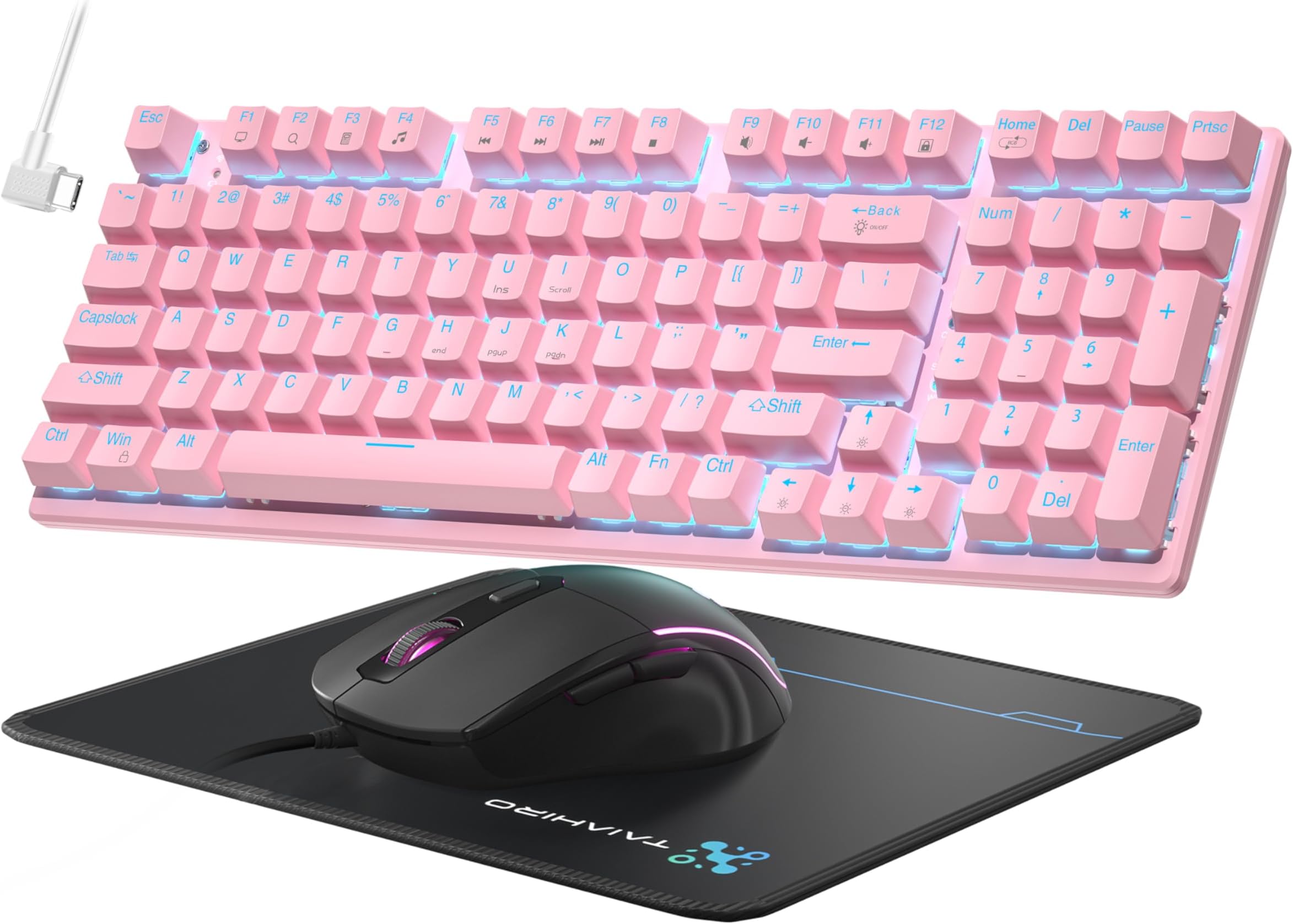 Amazon.com: Mechanical Gaming Keyboard and Mouse, LED Backlit 98-Key ...