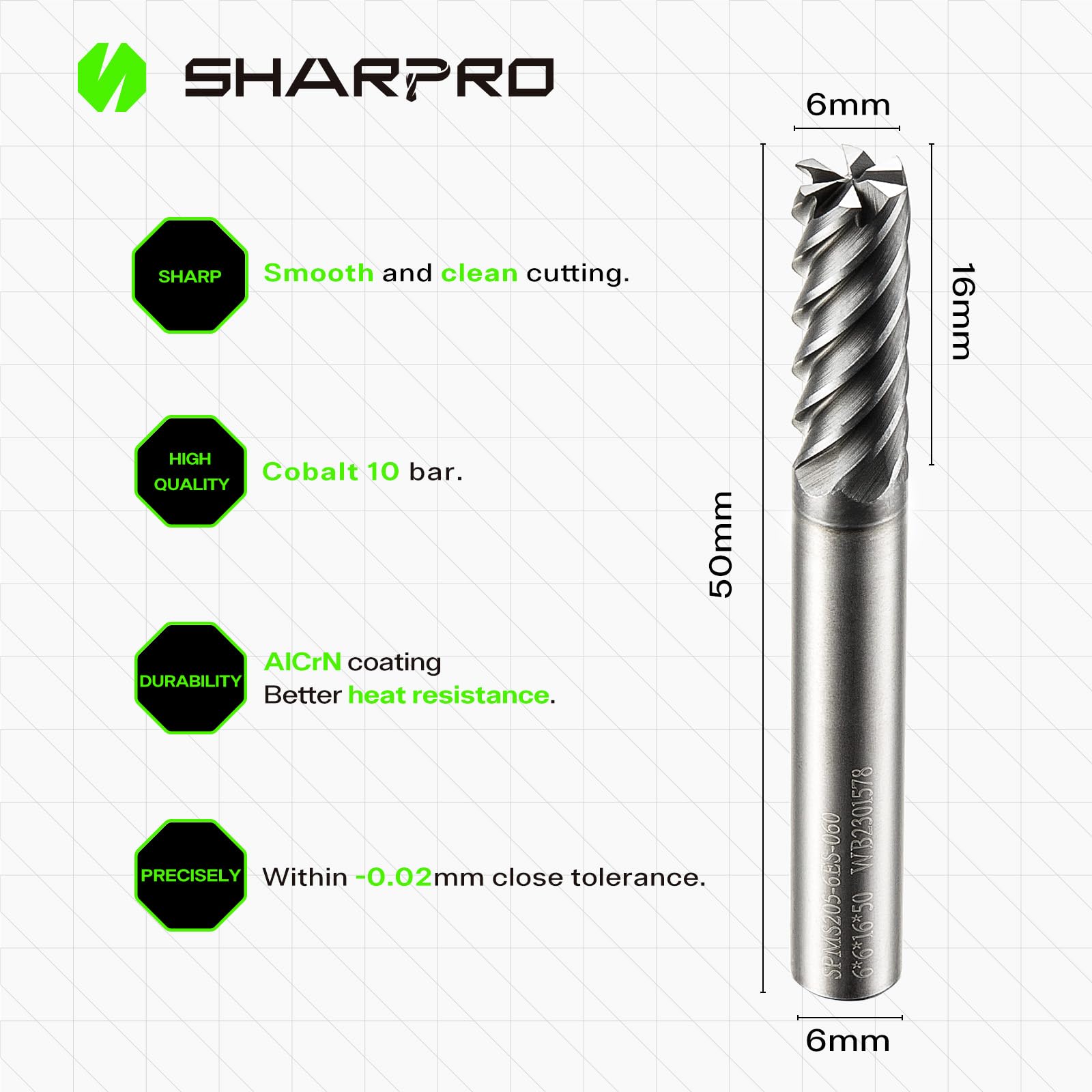 Snapklik.com : SHARPRO 6mm Shank End Mill Bit 6mm Cutting Dia 6 Flutes ...
