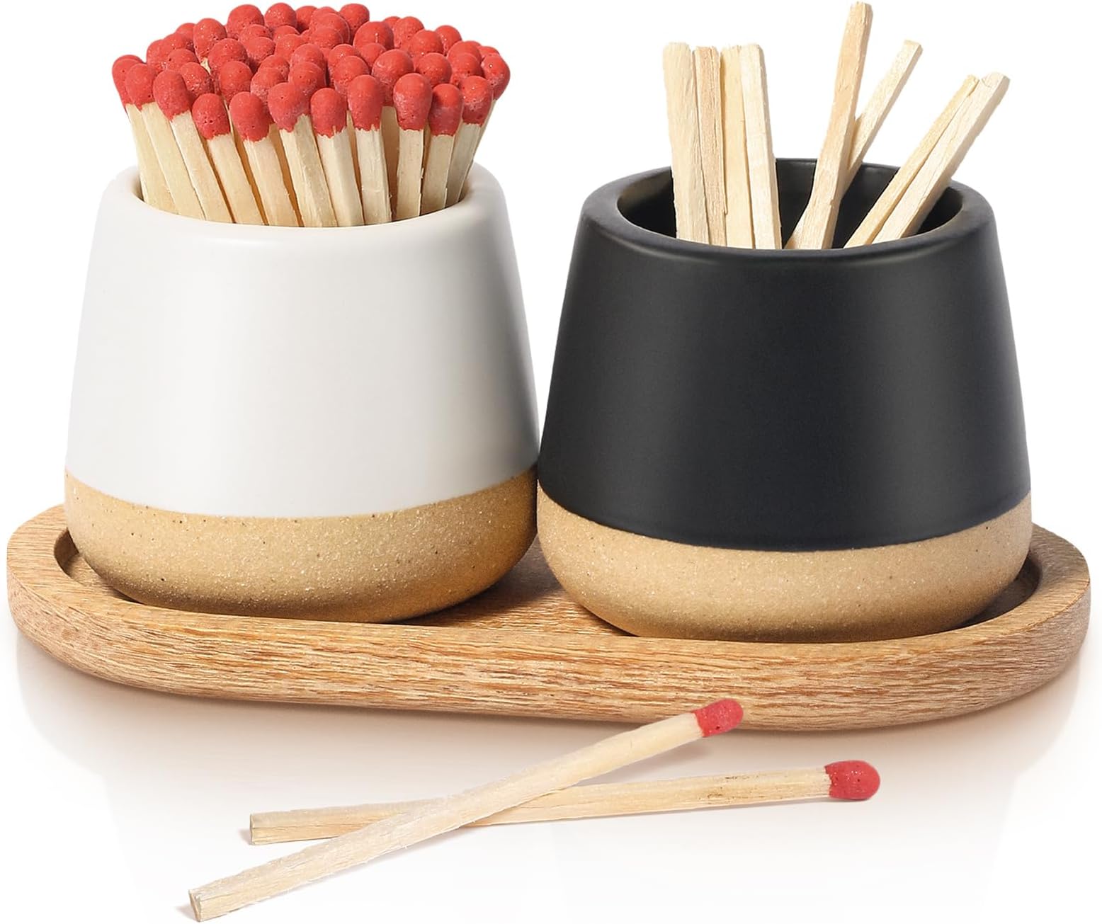 Amazon.com: KIBAGA Decorative Ceramic Match Holder With Wooden Tray ...