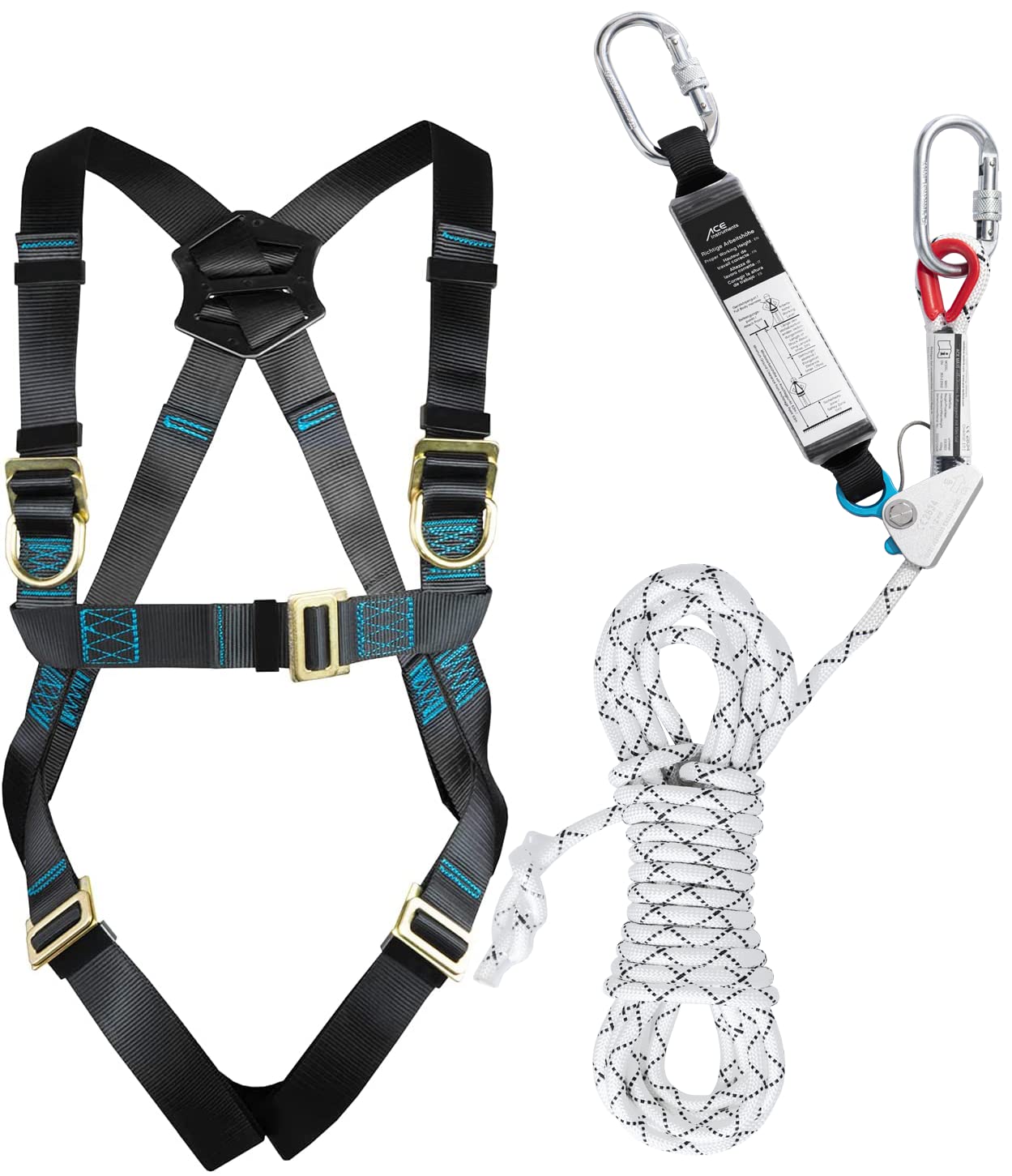 ACE Imbracatura Anticaduta - Imbrago da Lavoro a 1 Punto - con Dispositivo Anticaduta - Cordino ...