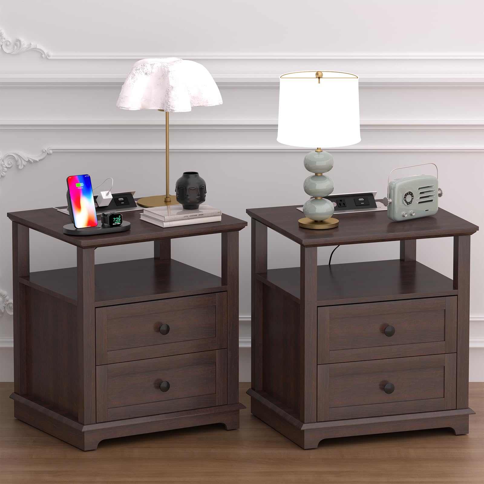 Amazon.com: HIFYOBRO Large End Table Set of 2, 2 Drawers and Charging ...