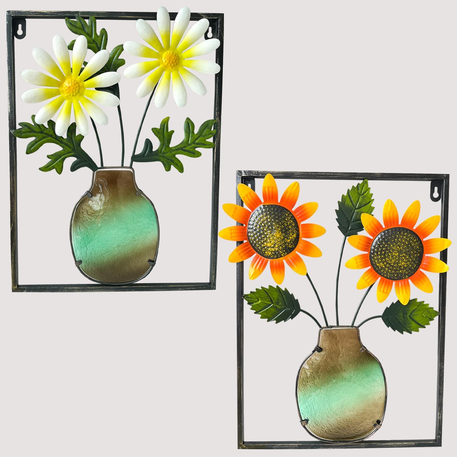 Amazon.com: KISWIAR 2PCS Metal Flower Wall Decor with Frame, Metal ...