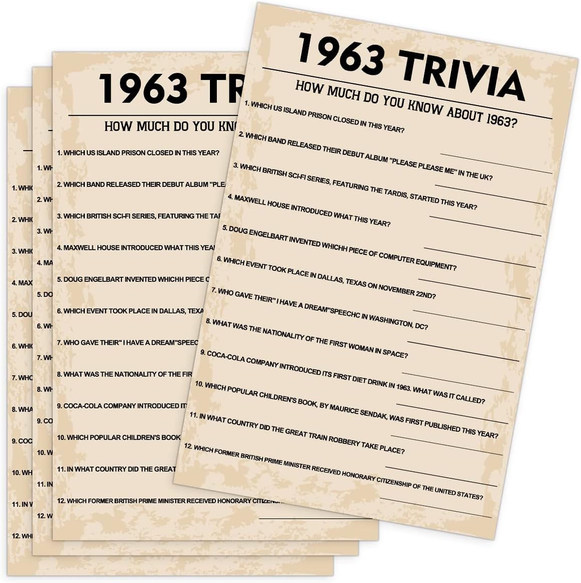 Amazon.com: 60th Birthday Party Games, 1963 Trivia Games, Birthday ...