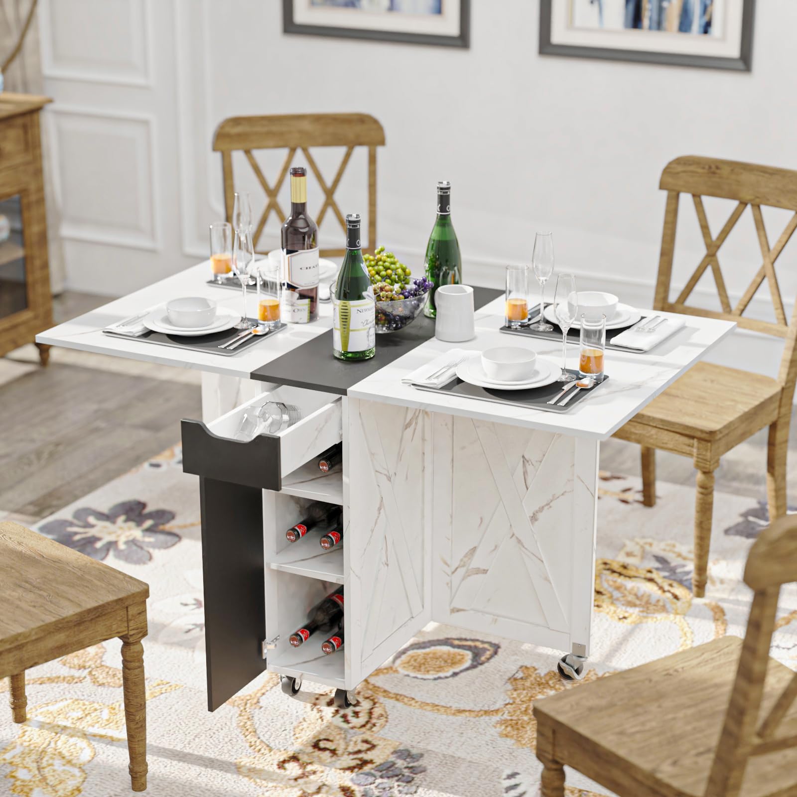 Amazon.com: 3imothrix Folding Dining Table, Foldable Dinner Table with ...