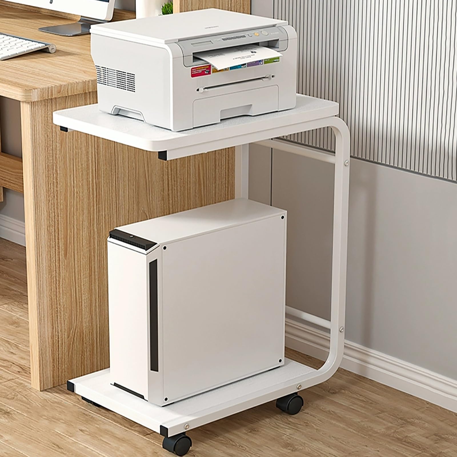 Under Desk Printer Stand, Printer Cart with 2 Tier Storage, Computer ...