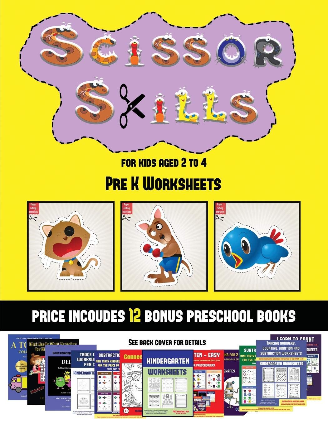 Buy Pre K Worksheets (Scissor Skills for Kids Aged 2 to 4): 20 full ...