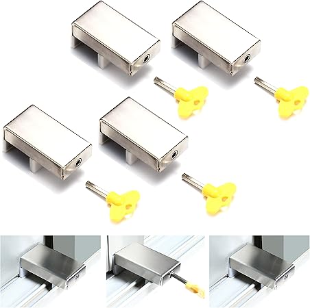 4 Sliding Door Security Locks with Keys, Instant Sturdy Slide Window ...