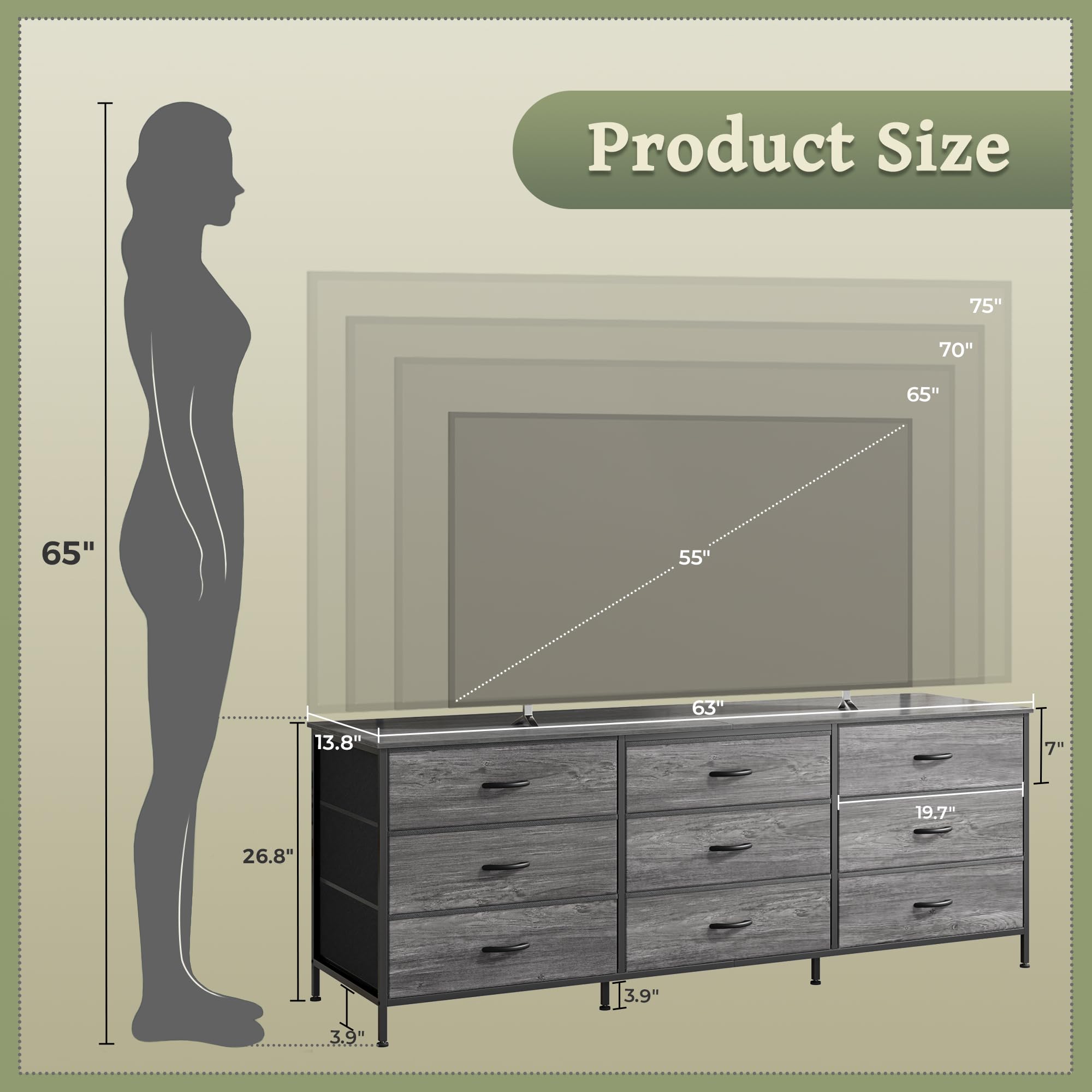 Snapklik.com : Huuger 63 Inch Dresser For Bedroom, Long Dresser For Closet