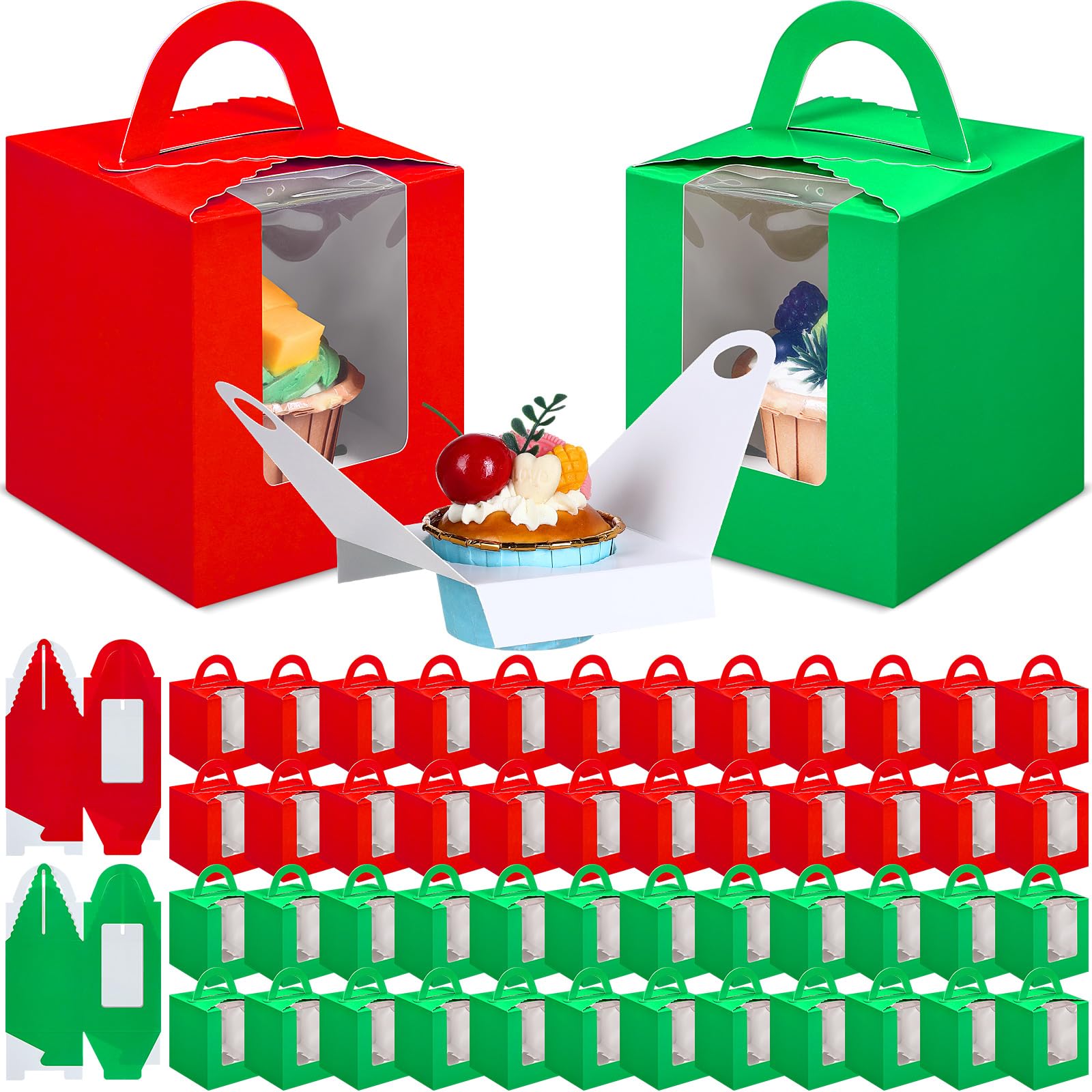 Amazon.com: Fuyoooo 50 Pcs Christmas Cupcake Boxes Individual with ...