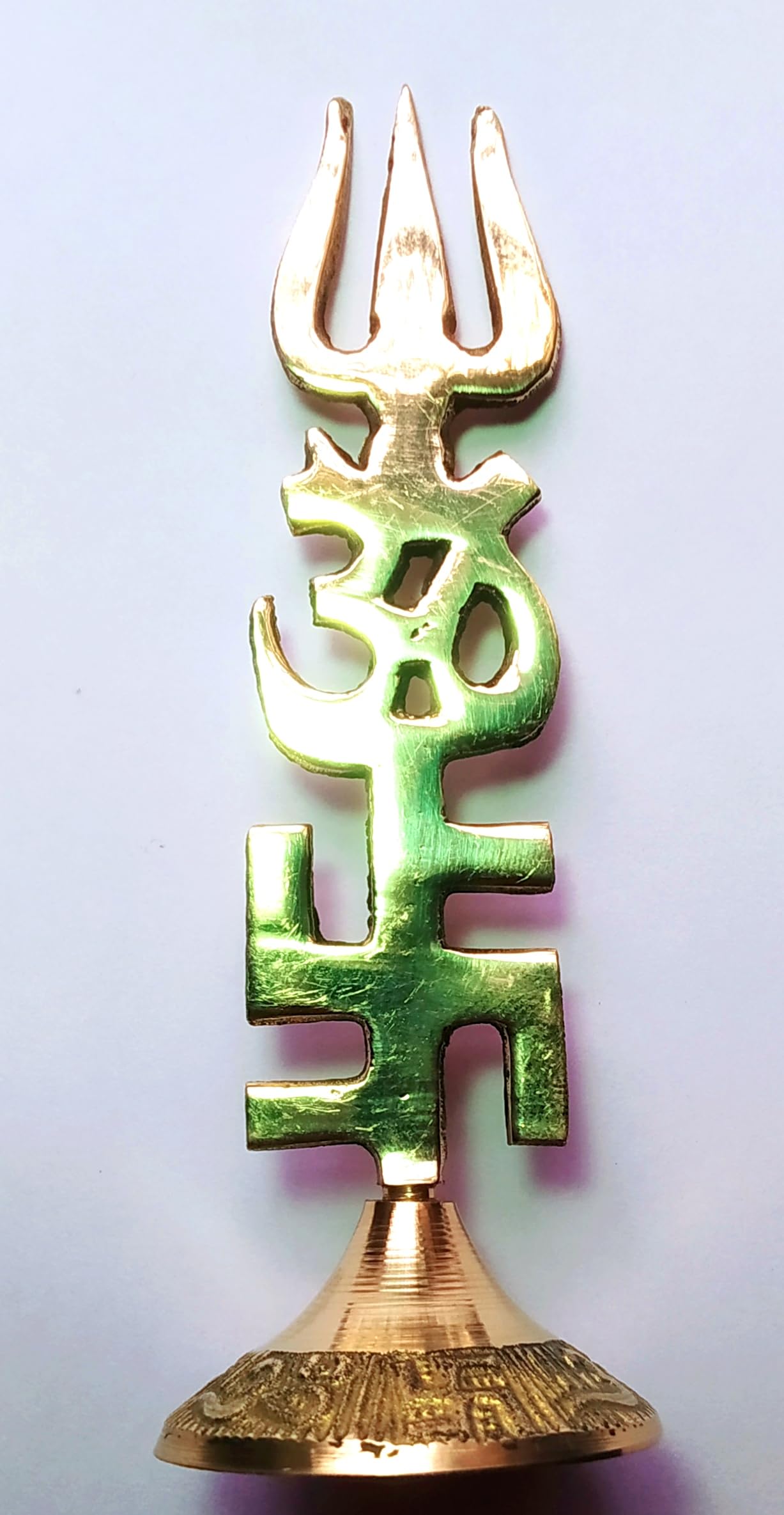 Buy 100% Pure Brass Swastik Om Trishul Stand Vastu Trishakti Yantra ...
