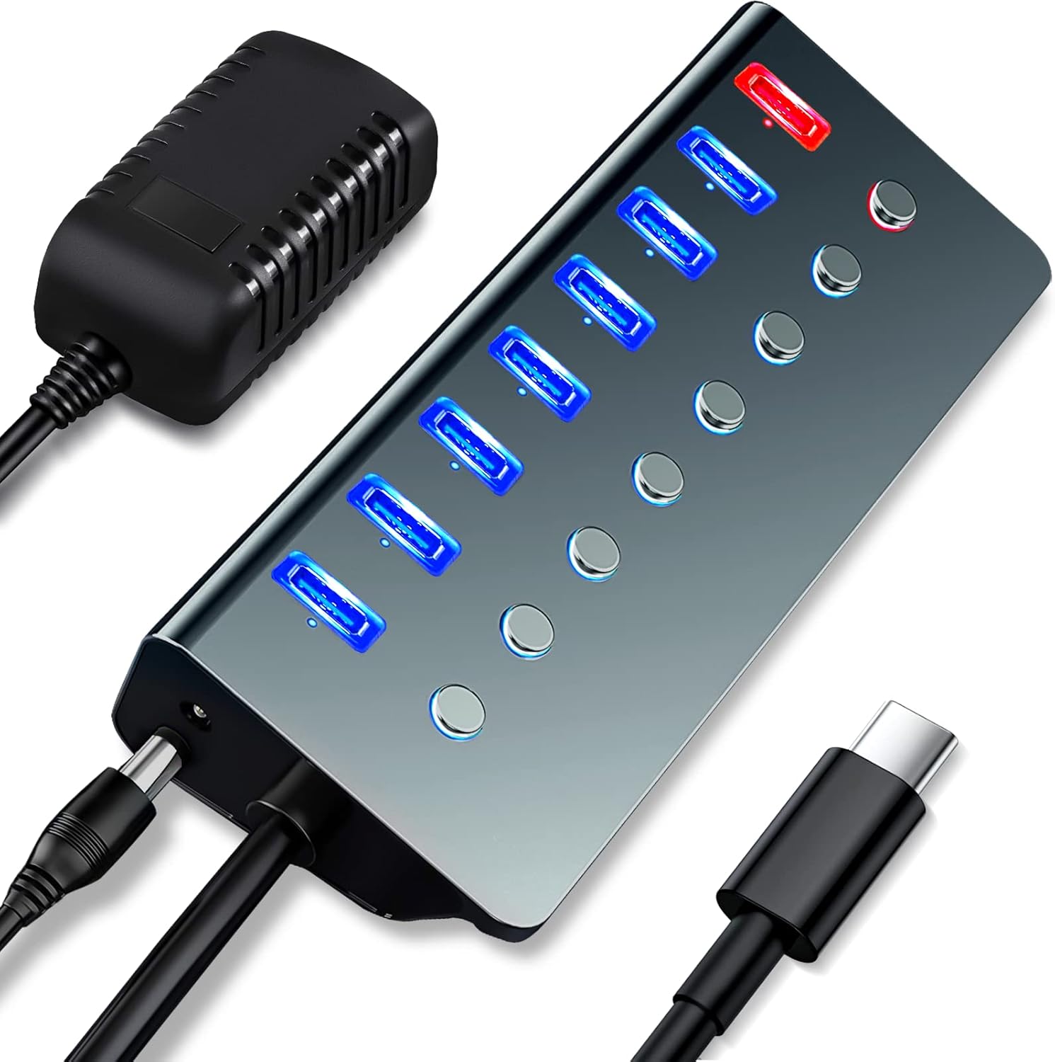 Powered USB C Hub 3.0,LOBKIN 7-Port USB Hub 3.0 Powered | 1 Smart ...