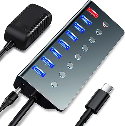 LOBKIN USB Hub Aktiv 3.0 mit Netzteil USB C, 8 Port USB Verteiler für ...