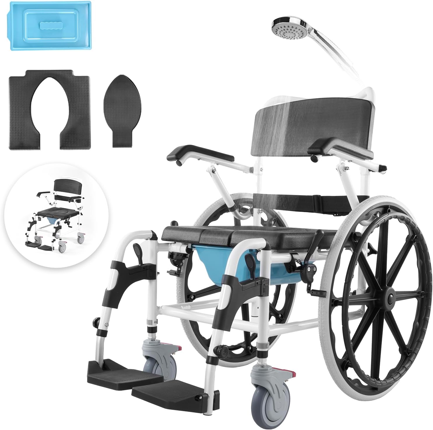 VEVOR Shower Wheelchair, 17.5in Width Aluminum Alloy Bathroom Wheelchair for Inside Shower ...