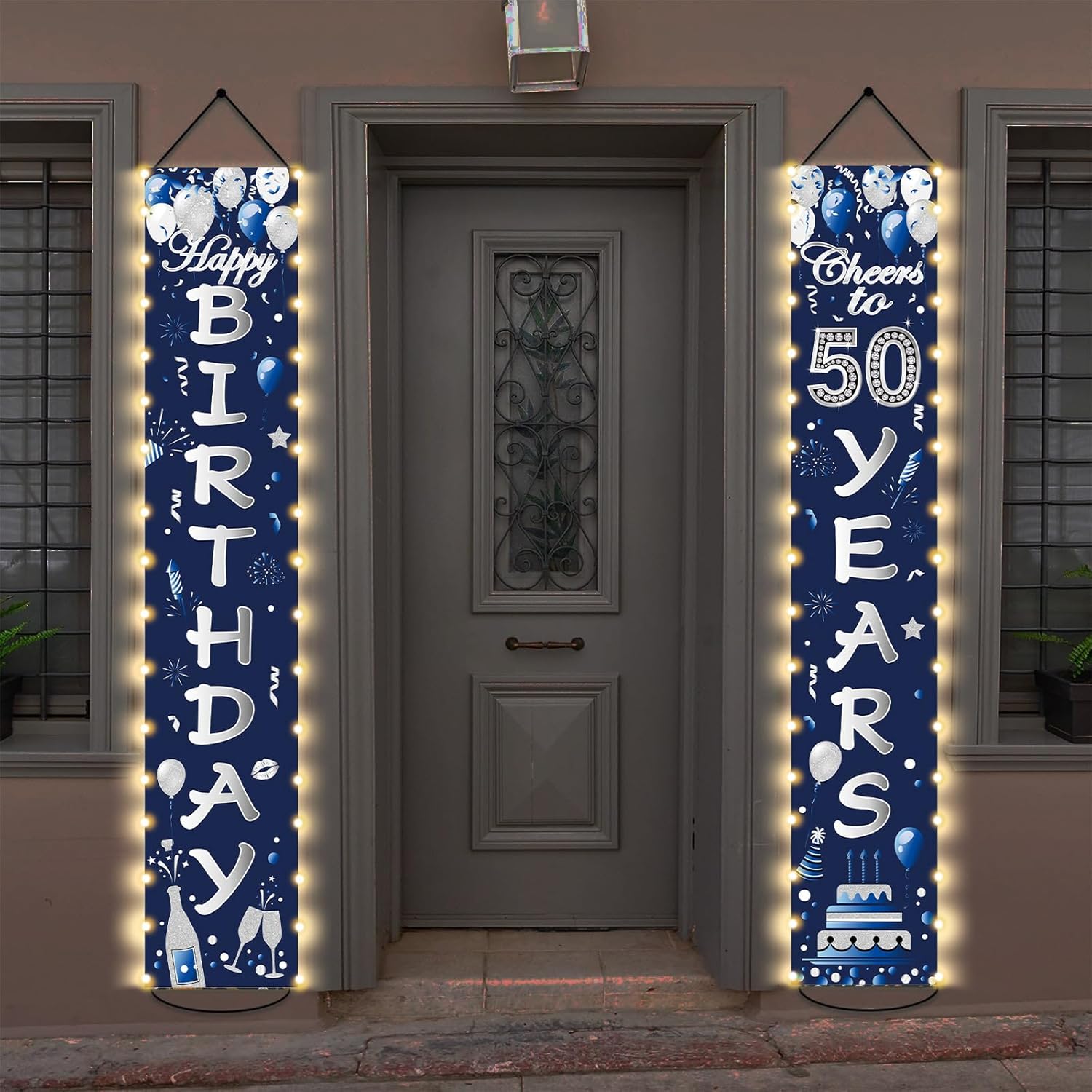 Amazon.com: Blue Silver 50th Birthday Door Banner Lighted Decorations ...
