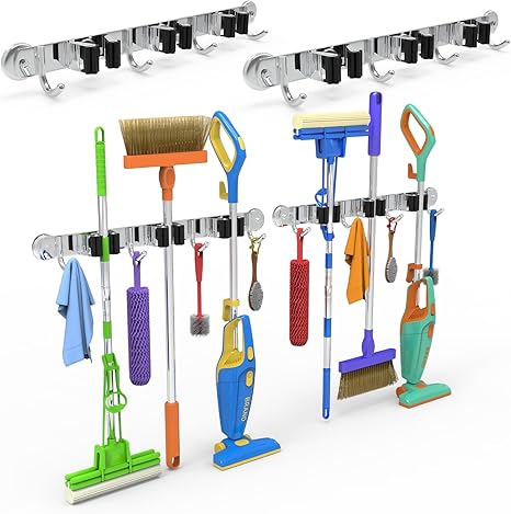Amazon.com: 3-H Magnetic Broom Holder Wall Mounted 2 Pack, Strong ...