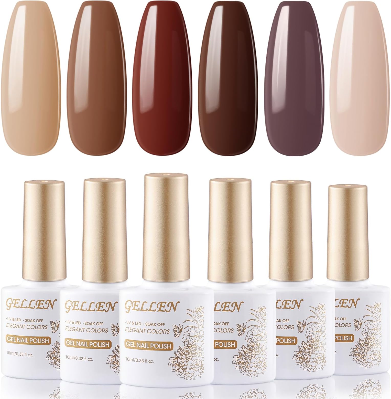 Amazon.com: Gellen Chocolate Brown Gel Nail Polish Set, 6 Colors Coffee ...