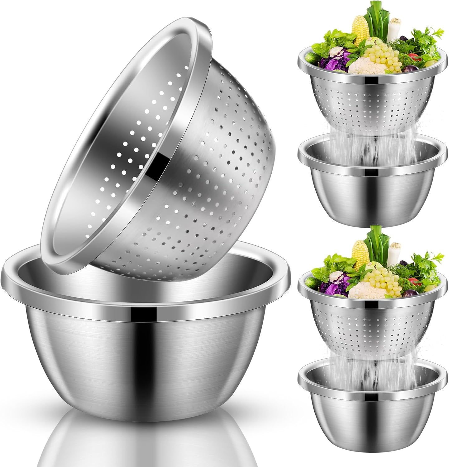 Amazon.com: Domensi 6 Pcs 2 Qt Stainless Steel Colander with Mixing ...