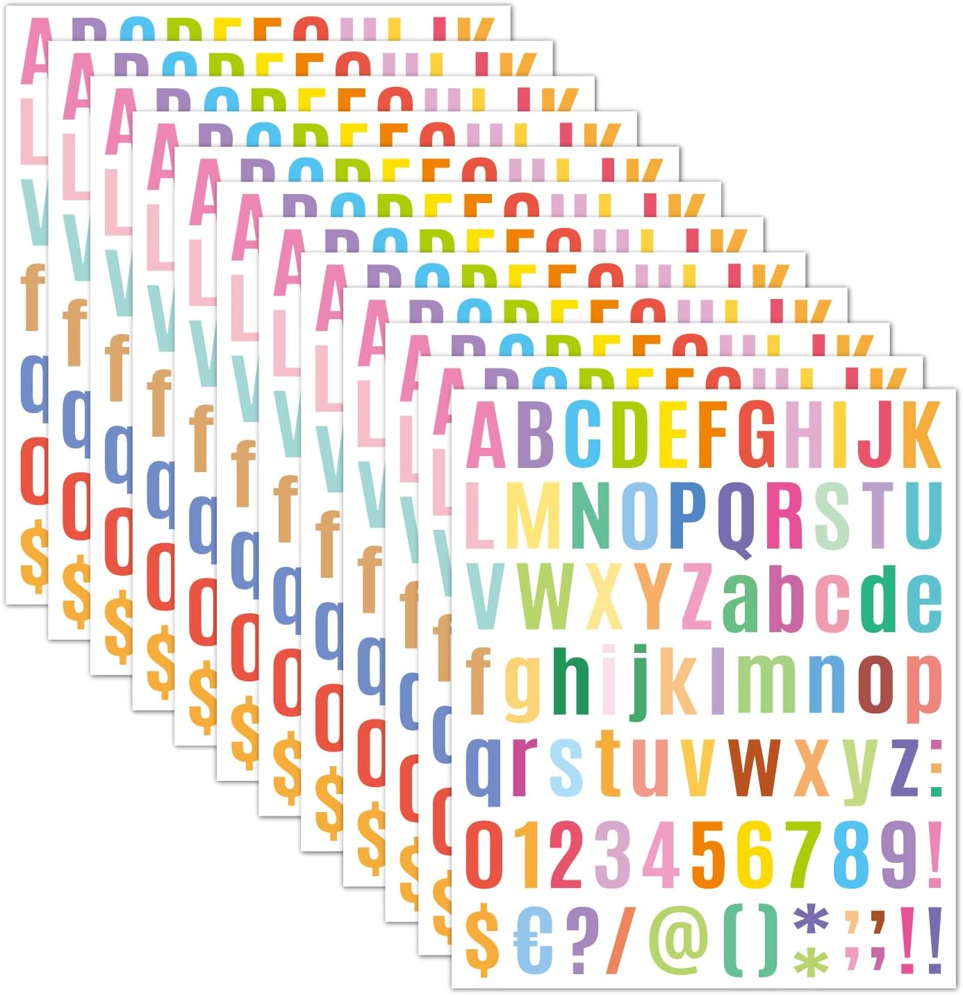 12 Sheets 1inch Alphabet Number Stickers Colorful Adhesive Letter ...