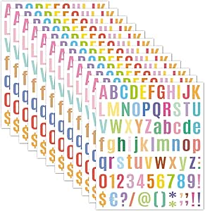 12 Sheets 1inch Alphabet Number Stickers Colorful Adhesive Letter ...