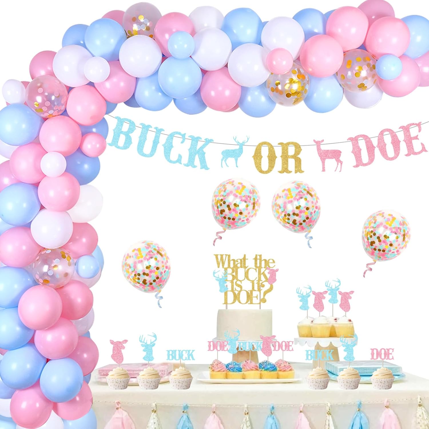 Amazon.com: Buck or Doe Gender Reveal Decoration Pink Blue Buck or Doe ...
