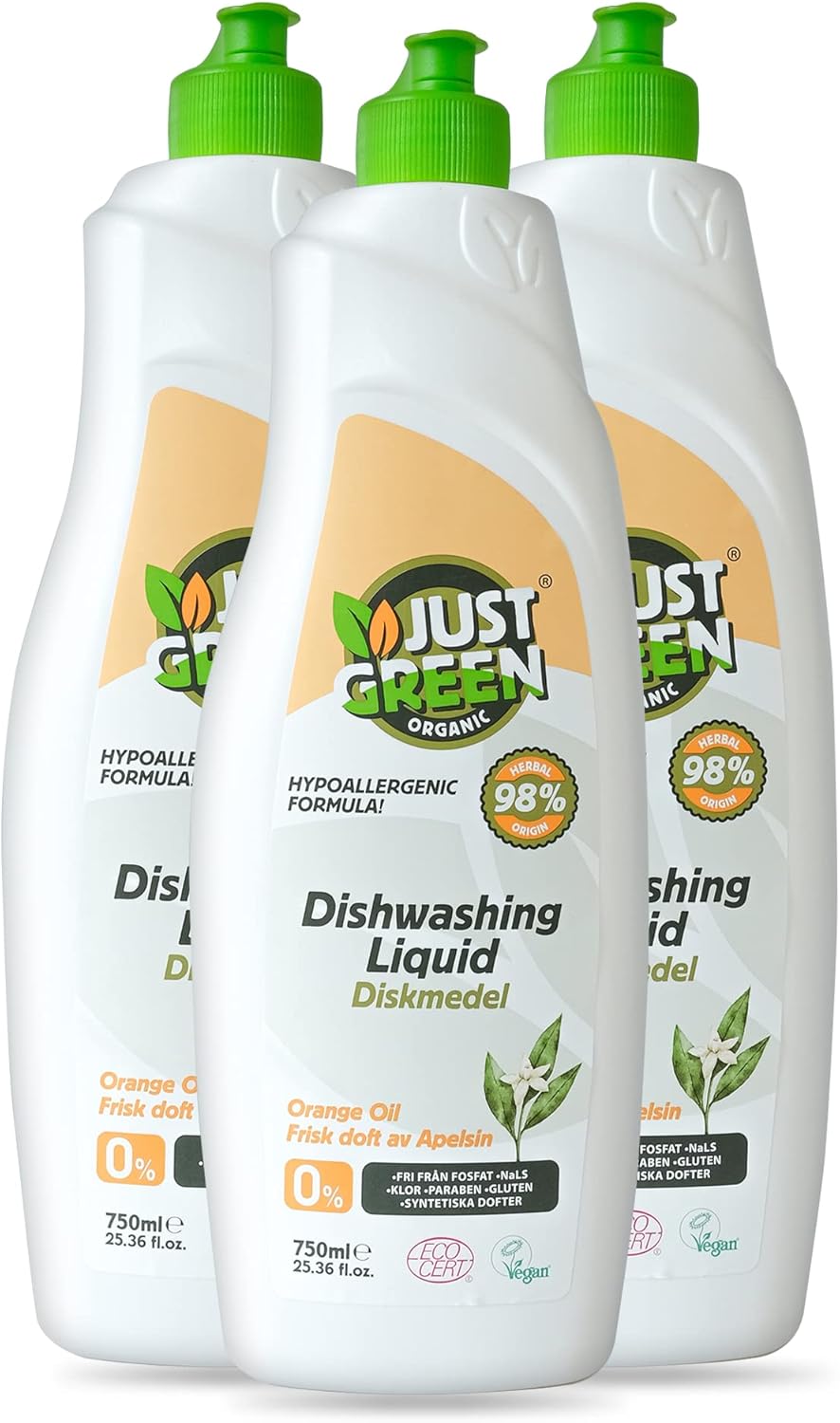 Just Green Organic Washing Up Liquid 750ml, Non-Toxic Formula, Vegan ...