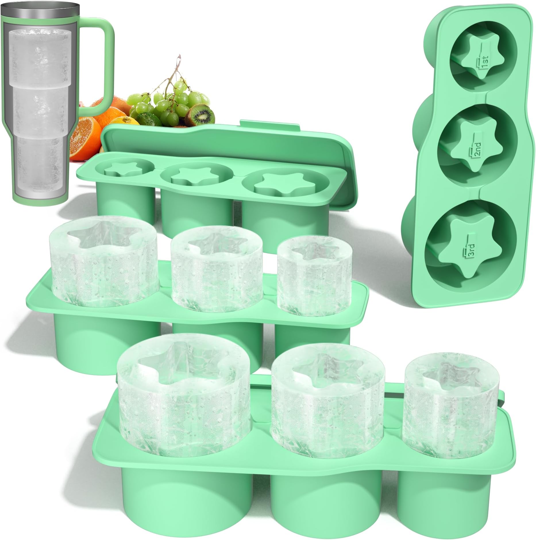 Amazon.com: 2 Pack Ice Cube Tray for Stanley Cup 20-40 Oz Tumbler, 6 ...
