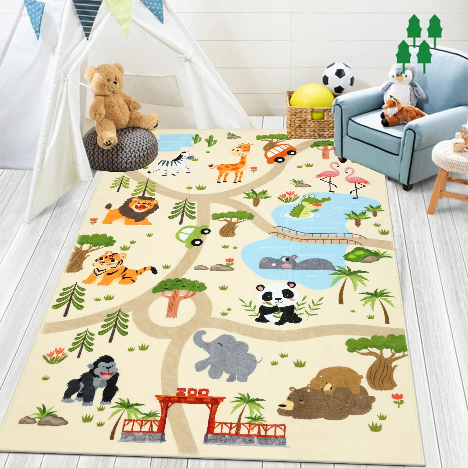 Kids Zoo Animals Dinosaur Rugs Washable Nursery Playroom Bedroom ...