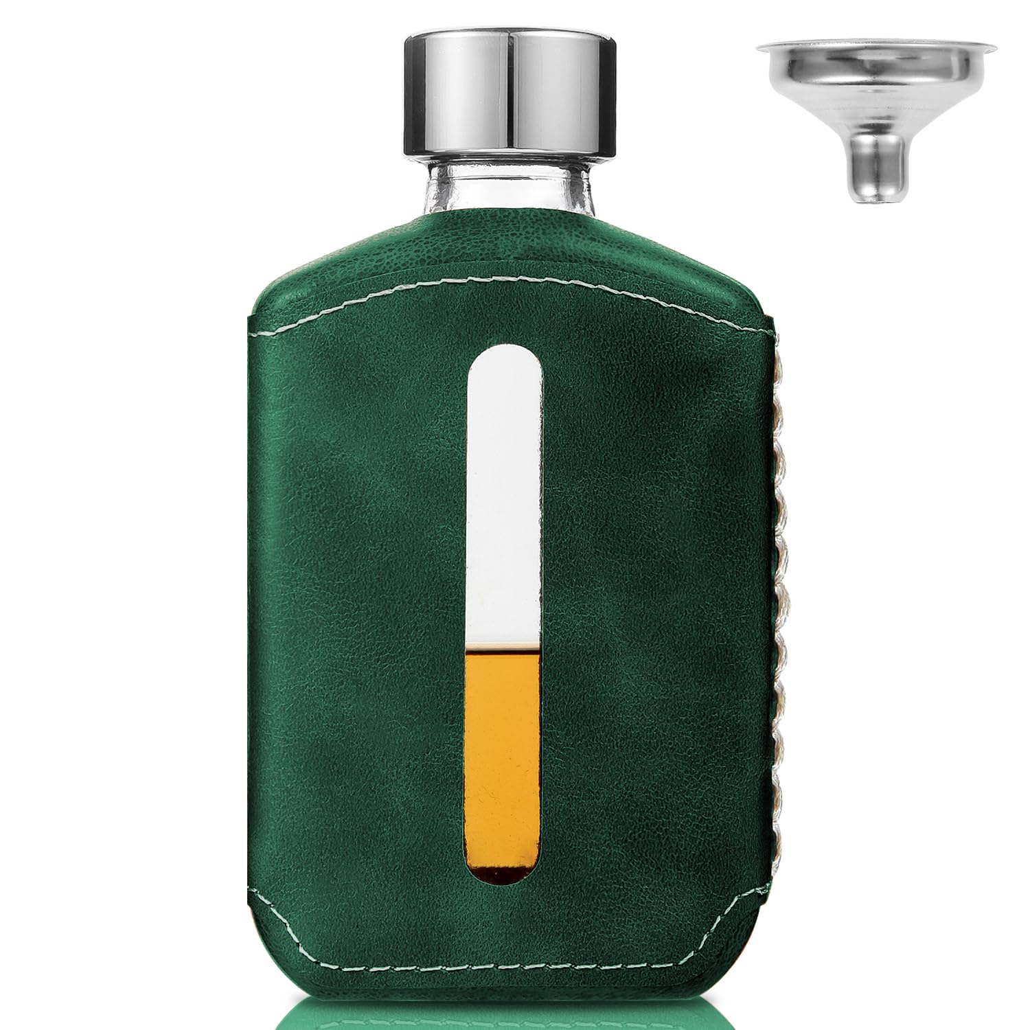 Amazon.com | Green Glass Flask, Junya Liquor Flasks for Men Women with ...