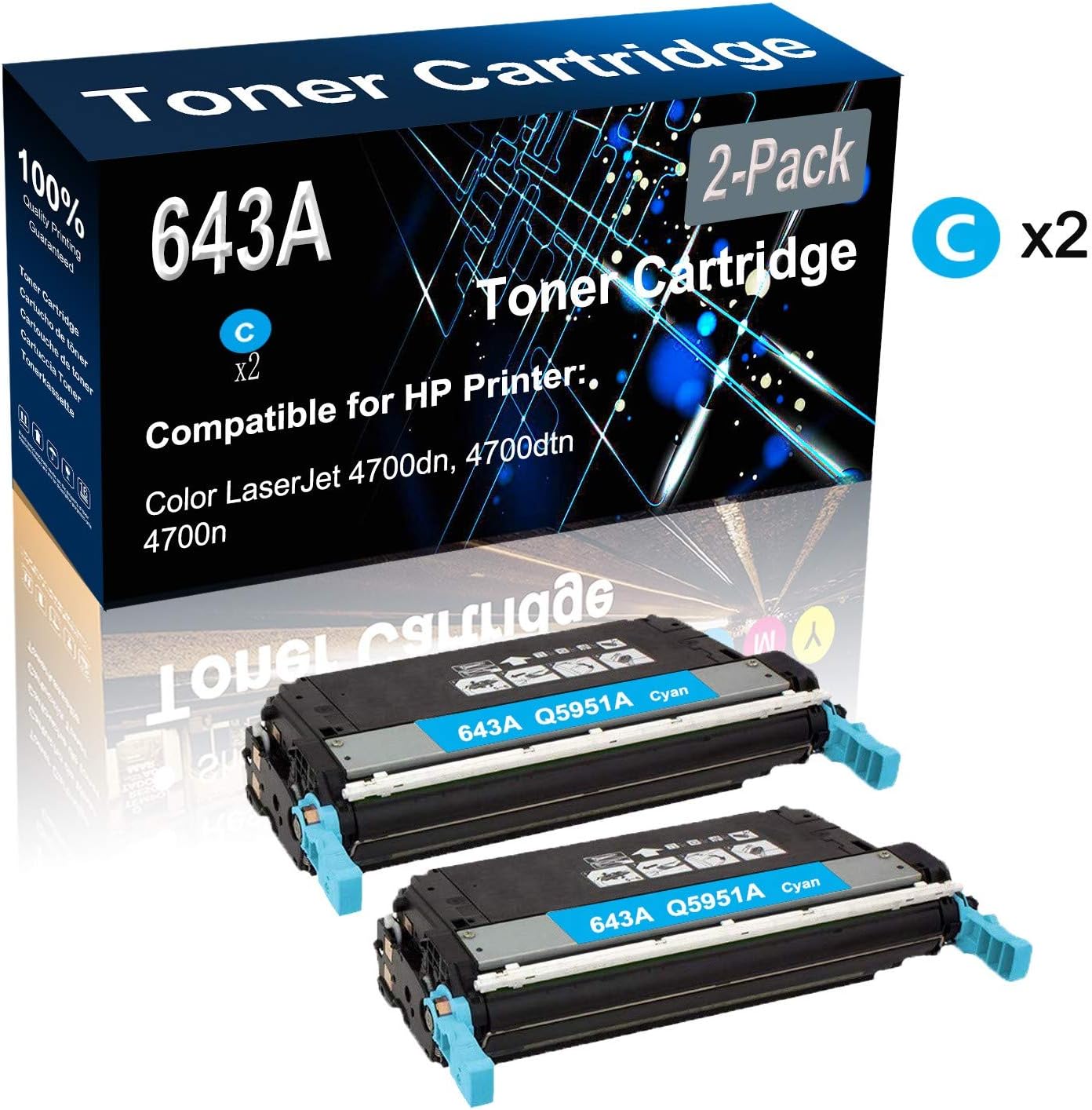 Amazon.com: 2-Pack (Cyan) Compatible 643A Q5951A Laser Printer ...