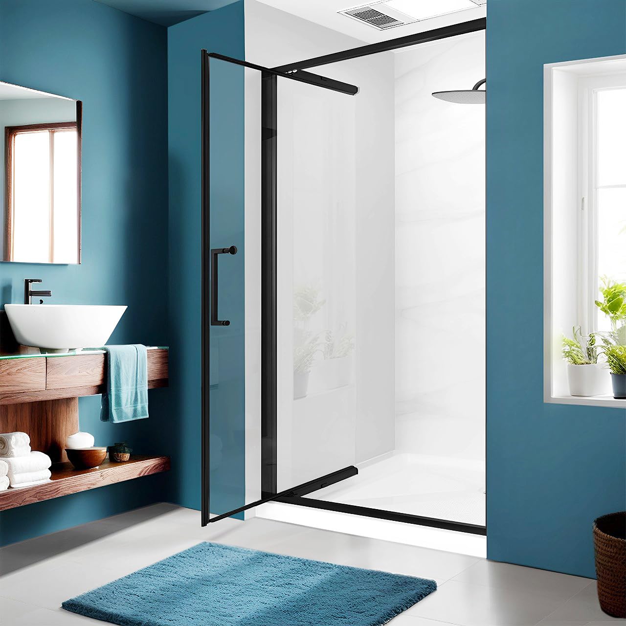 i-Homare 35-36" W x 72" H Semi-Frameless Pivot Shower Door, Single ...