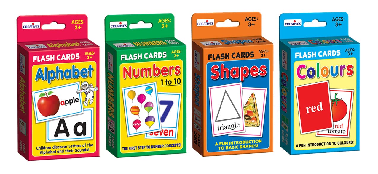 Buy Creative's Flash Cards Combo Pack of 4 | Alphabets Numbers Shapes ...