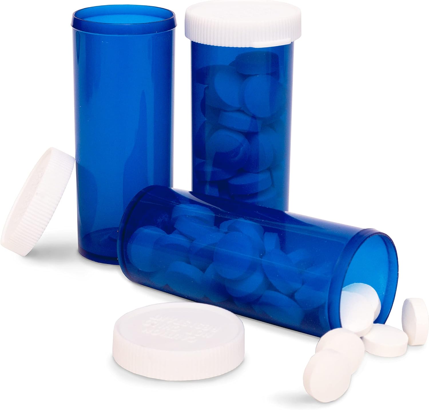 Top Class Ventures Empty Pill Bottles with Labels and Lids 15 Pack Blue ...