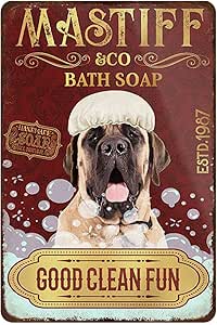 Amazon.com: Metal Tin Sign English Mastiff Dog Bath Soap Funny Bathroom ...