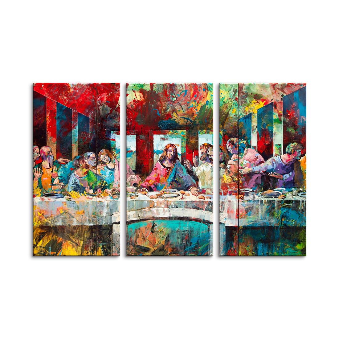 Amazon.co.jp: 3枚 ダヴィンチによるグラフィティアート最後の晩餐キャンバスアート絵画-複製クラシックフレームキャンバスアートワーク 木枠付きの完成品 (A,40*80cm*3枚 ...