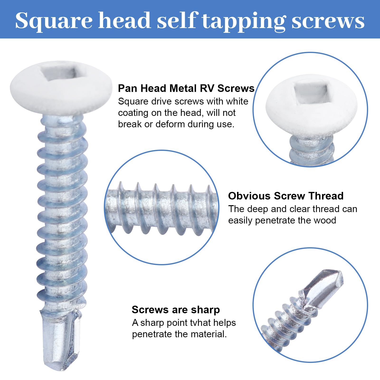 Snapklik.com : White Square Head Self Tapping Screws RV Trailer 8 X 1 ...
