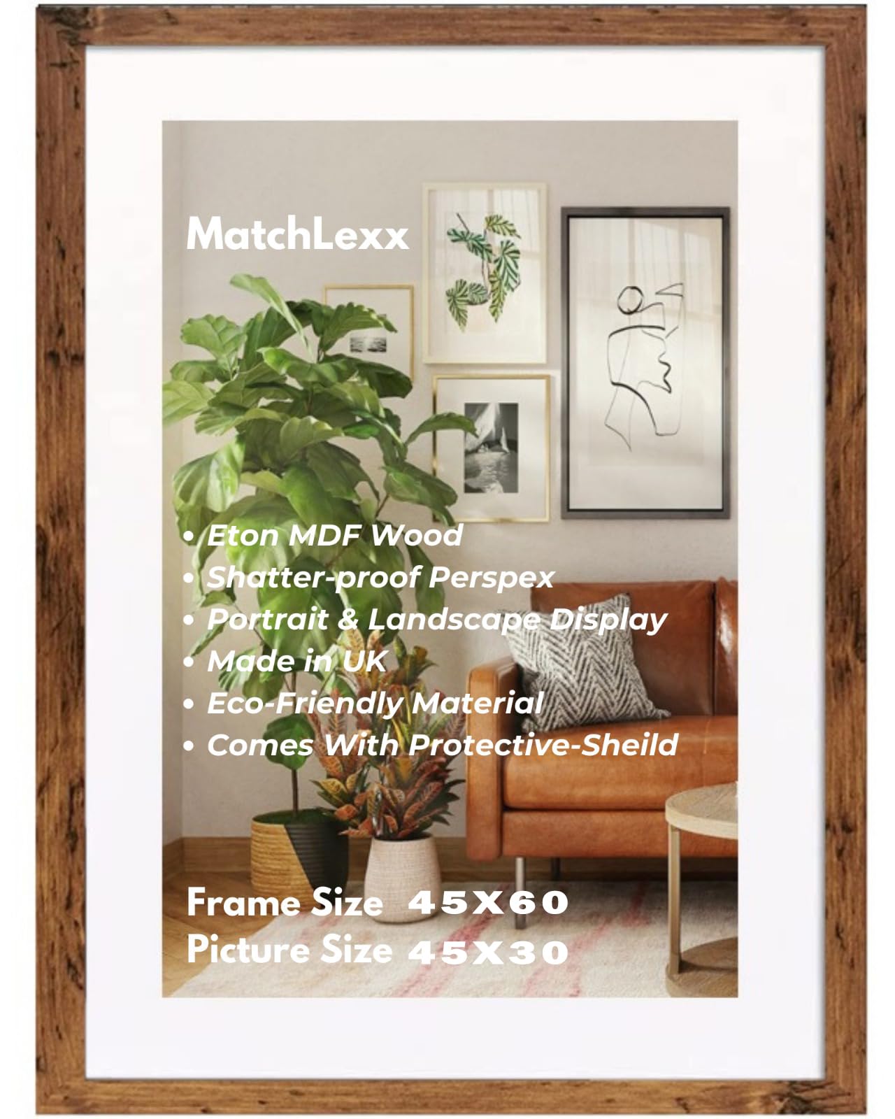 MatchLexx® Rustic | Poster Pictures Frame 45 x 65 cm With White Mount ...