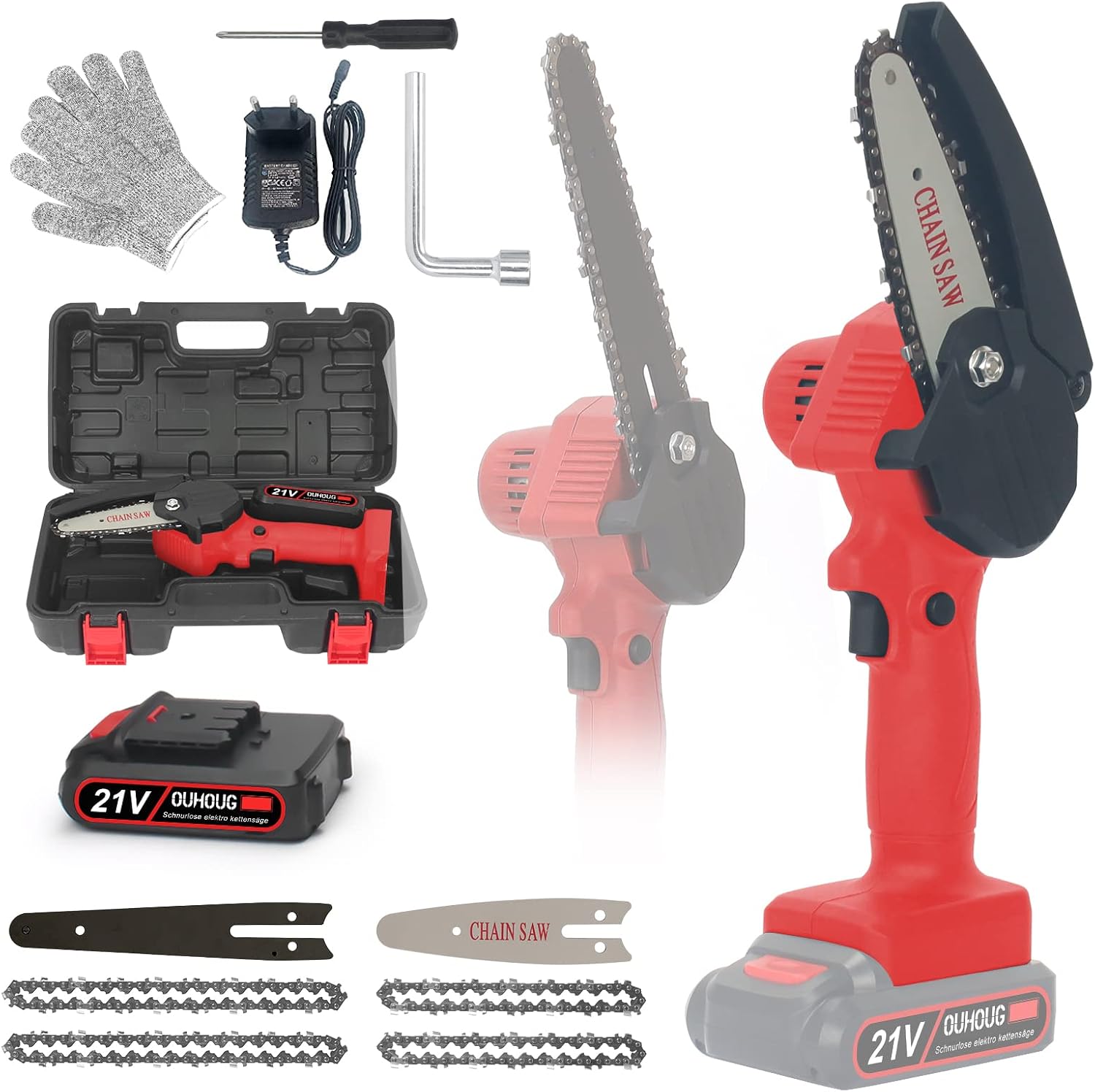 Mini Electric Chainsaw, OUHOUG 4/6 Inch Rechargeable Cordless Power ...