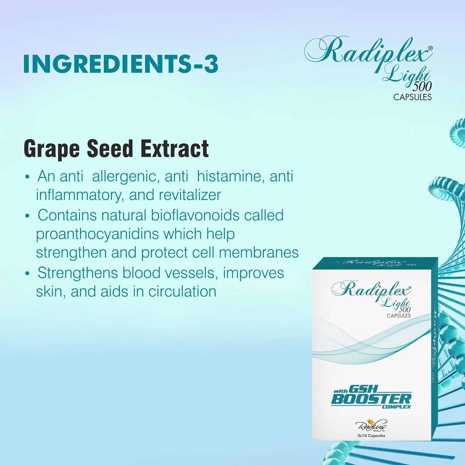 Radiplex Light Glutathione 500mg (Reduced Form) Capsules | With Vitamin ...