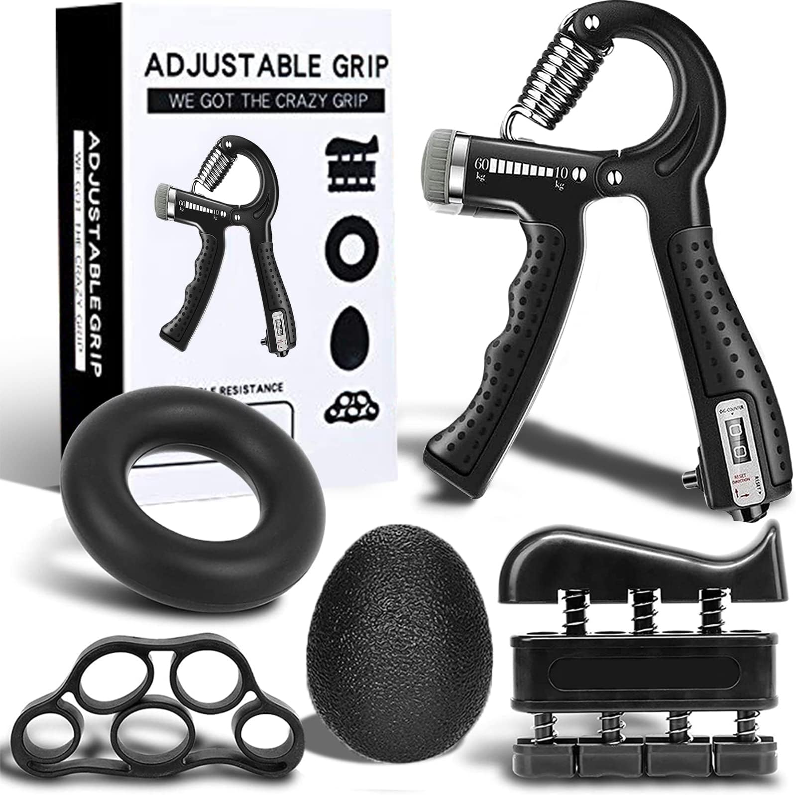 TDOO 5 Pcs Hand Grip Strengthener Workout Kit Adjustable Grip Exerciser ...