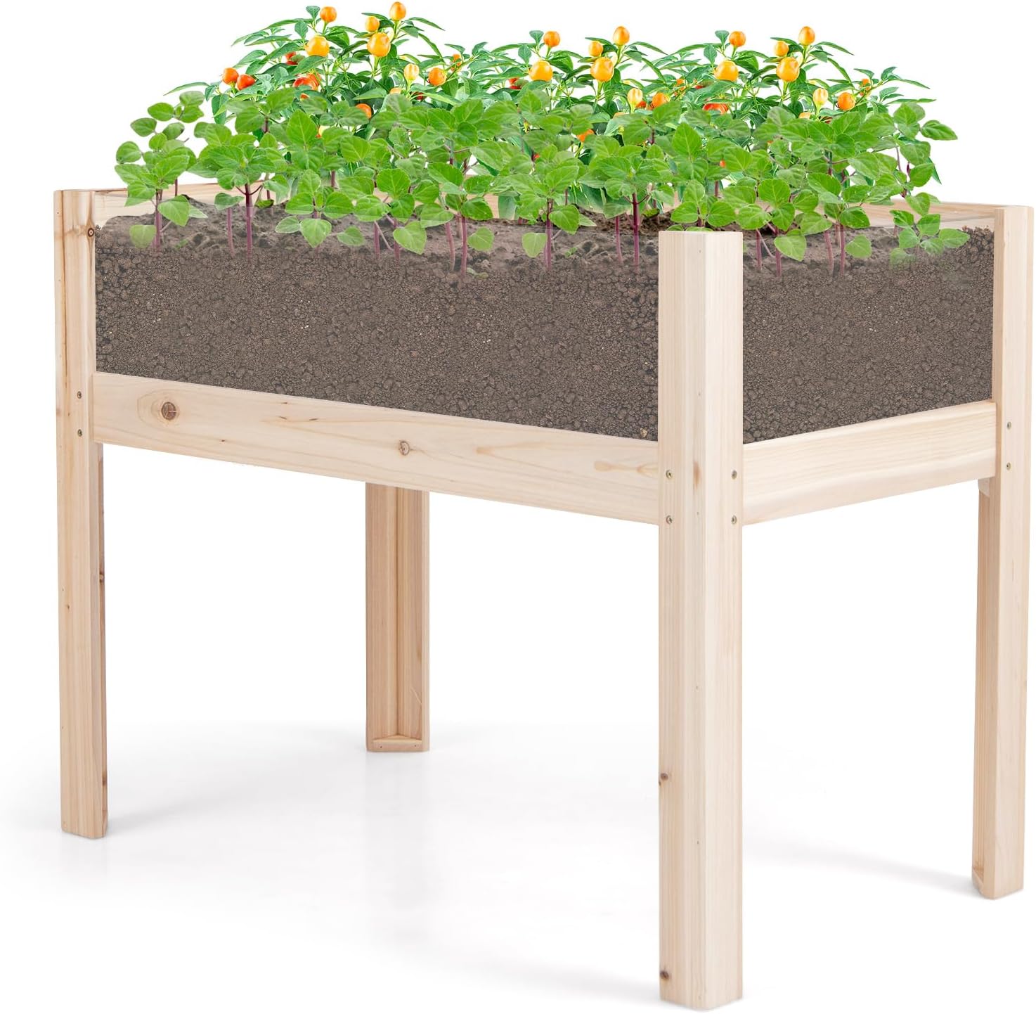 COSTWAY Raised Garden Bed, Fir Wood Elevated Planter Box with 2 Acrylic ...