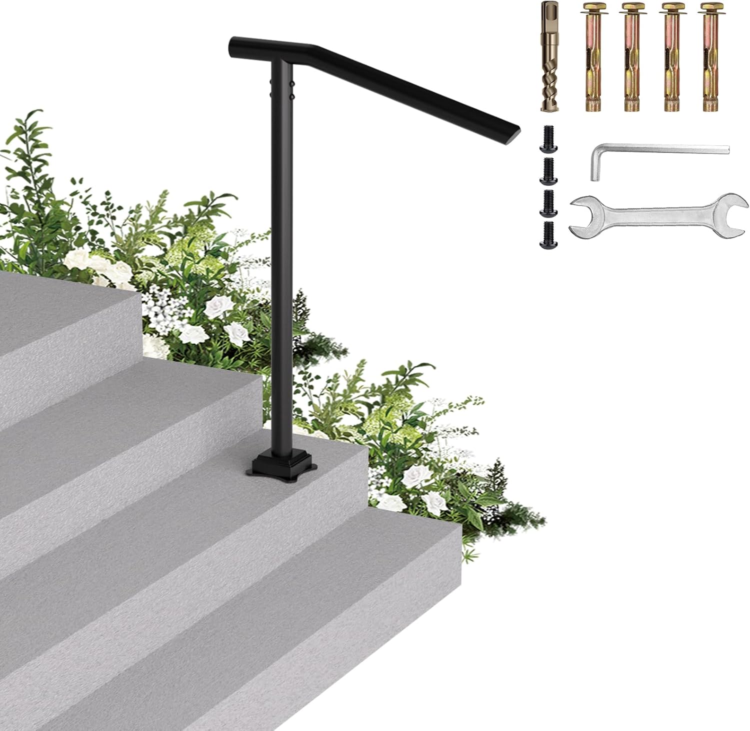 Handrails for Outdoor Steps, Single Post Wrought Iron Handrail for 1, 2 ...