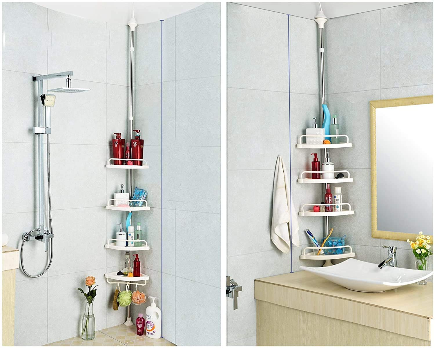 Buy 4-Tier Bathroom Corner Shelf,Adjustable Telescopic Shower Shelf ...