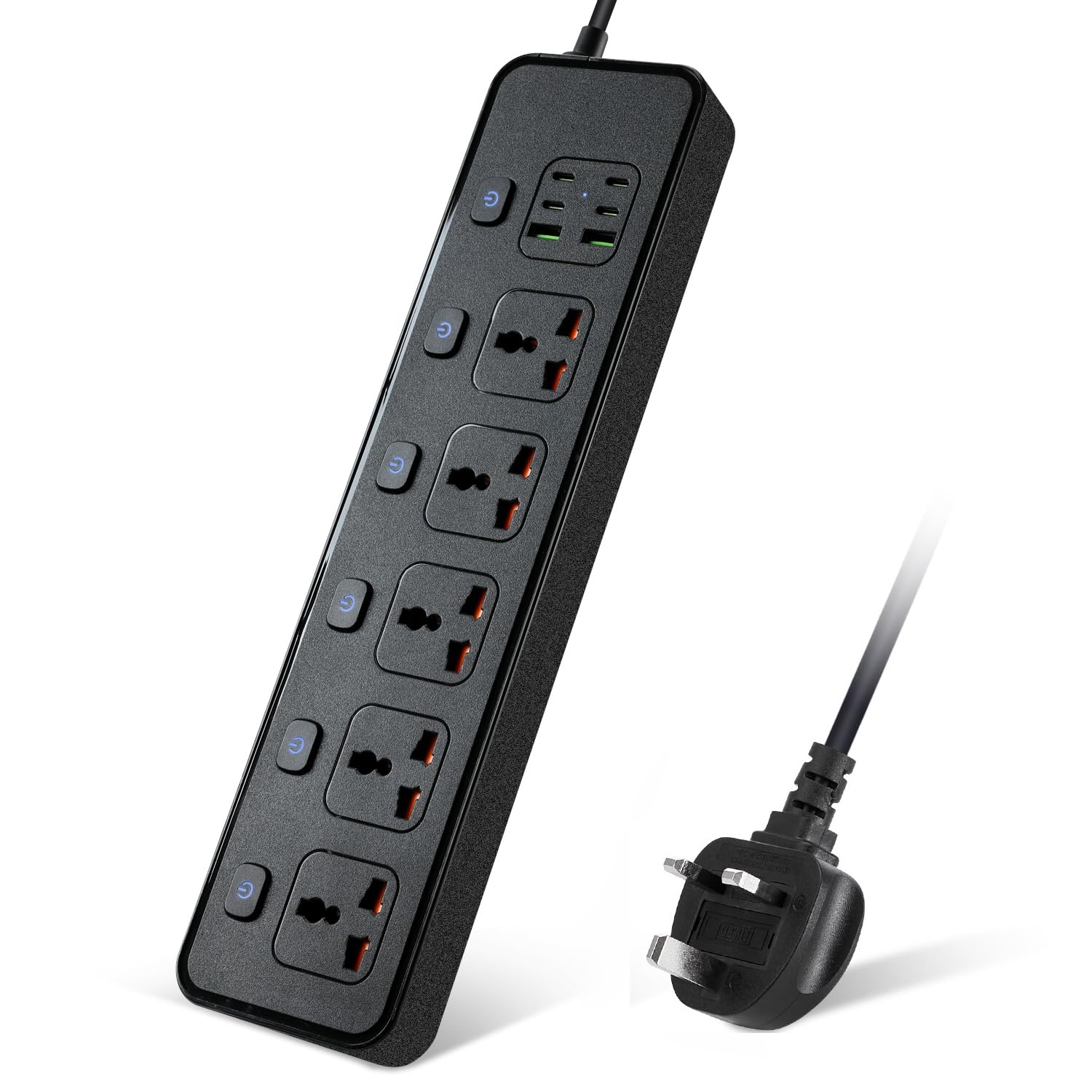 3M/9.84FT Extension Lead 5 AC Way with 2 USB+4 Type-C Slots(5V 4.2A ...