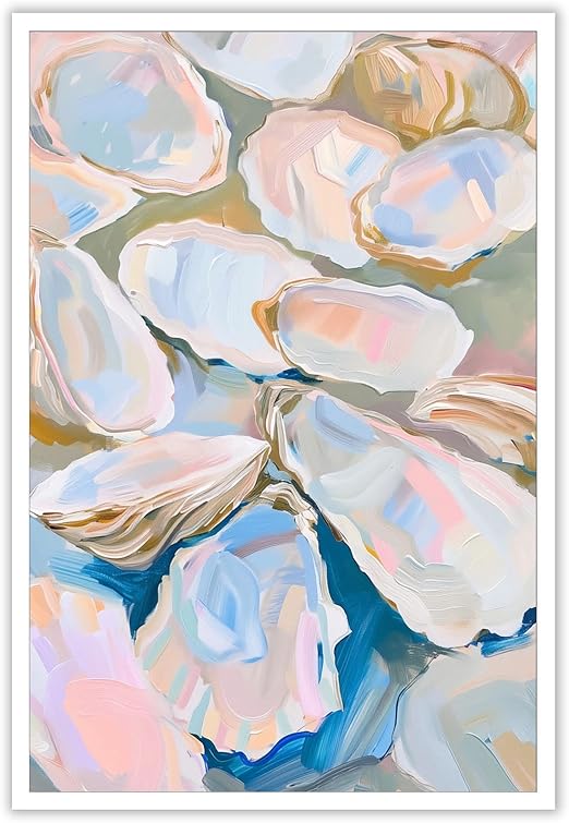 Amazon.com: Pastel Pink Oyster Shell Canvas Wall Art, Abstract Coastal ...