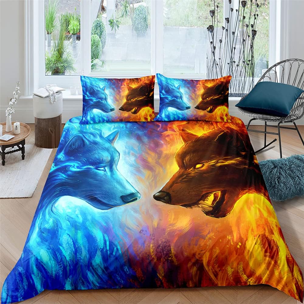 Sleepdown Duvet Cover Set - Multi Colour - Wolf Panel Animal Winter ...
