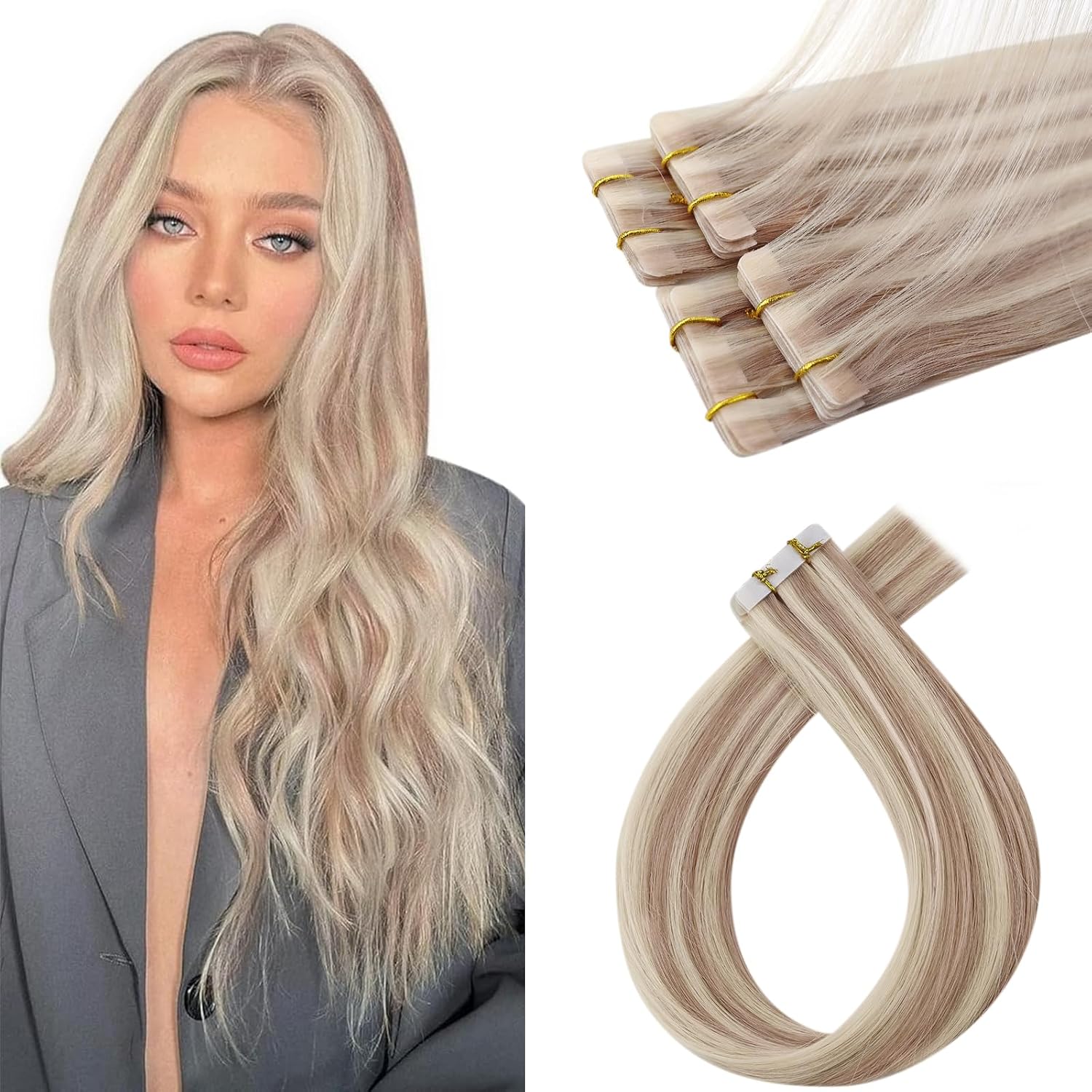 Amazon.com : Sunny Hair Sunny Tape in Blonde Hair Extensions Highlights ...