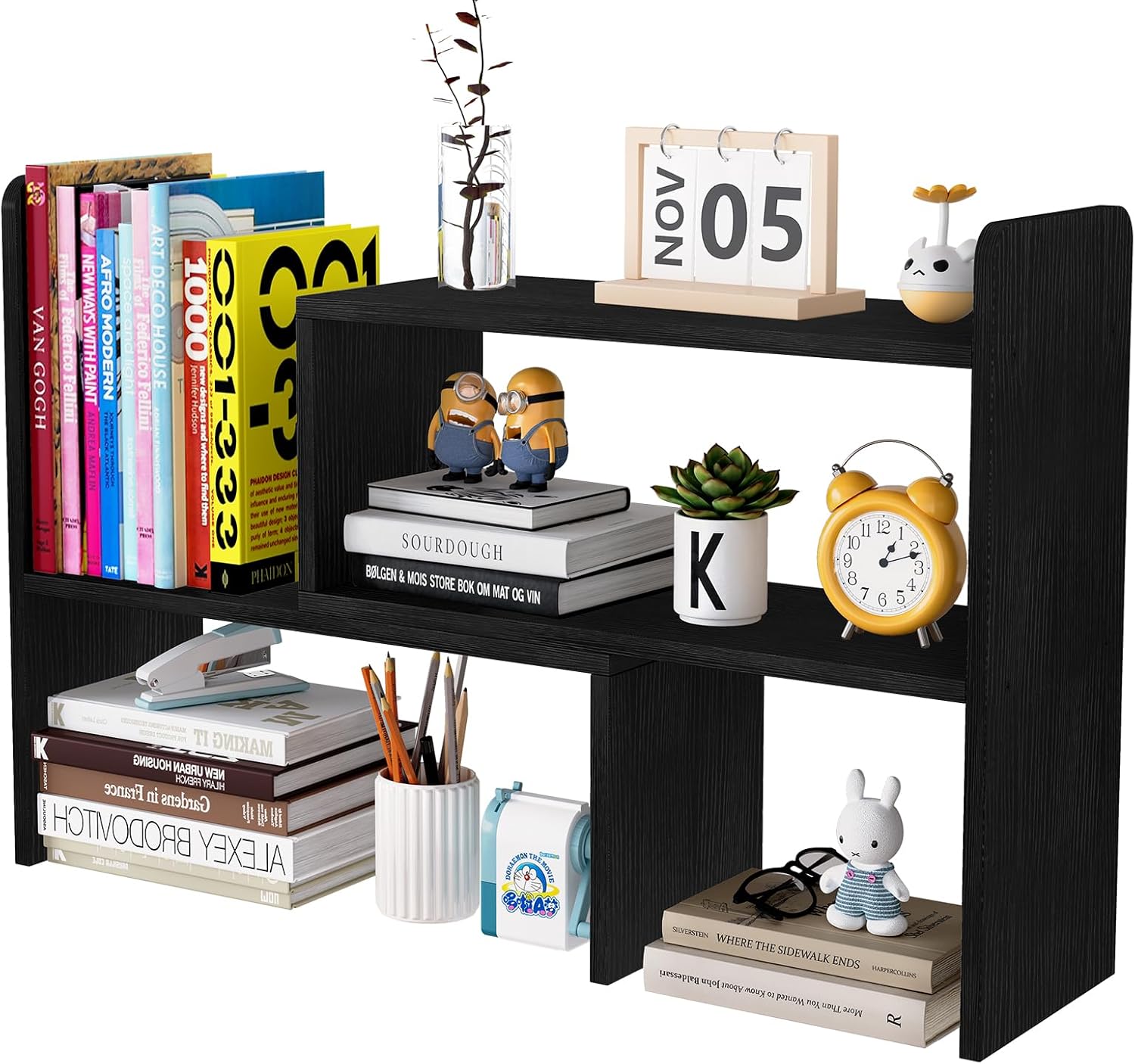 EasyPAG Wood Desk Shelves Adjustable Desktop Bookshelf Freestanding ...