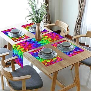 Amazon.com: Rainbow Squares Table Runner and Placemats Set of 6 ...