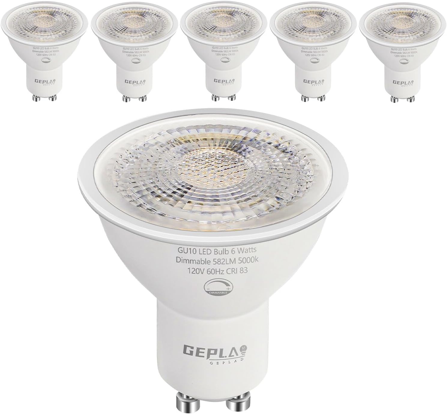 GEPLAD 6 Pack GU10 LED Spotlight Bulbs,Dimmable, 5000K Daylight 582LM ...