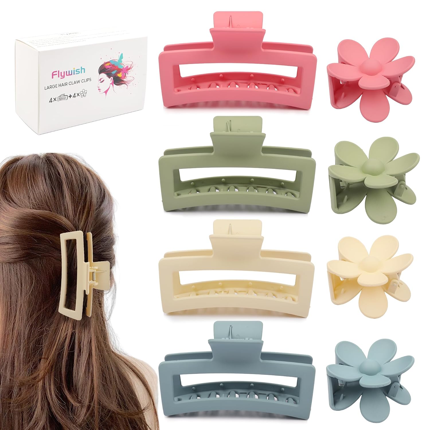 Amazon.com: Flywish 5 Inch Hair Clips for Women – 8 Pack Extra Large ...